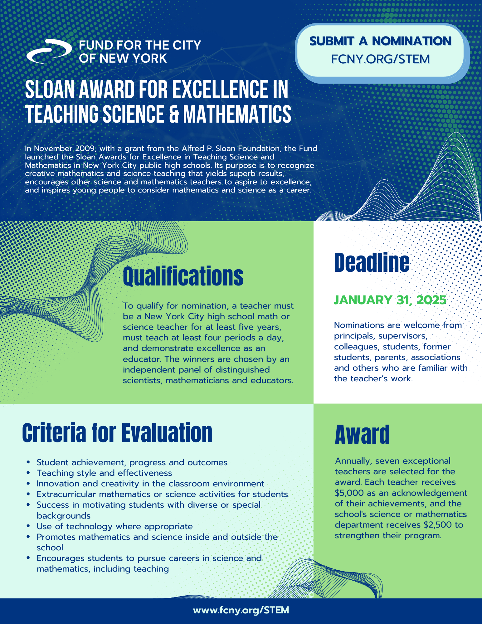 NOW OPEN: 2025 Sloan STEM Teaching Award Nominations - FCNY